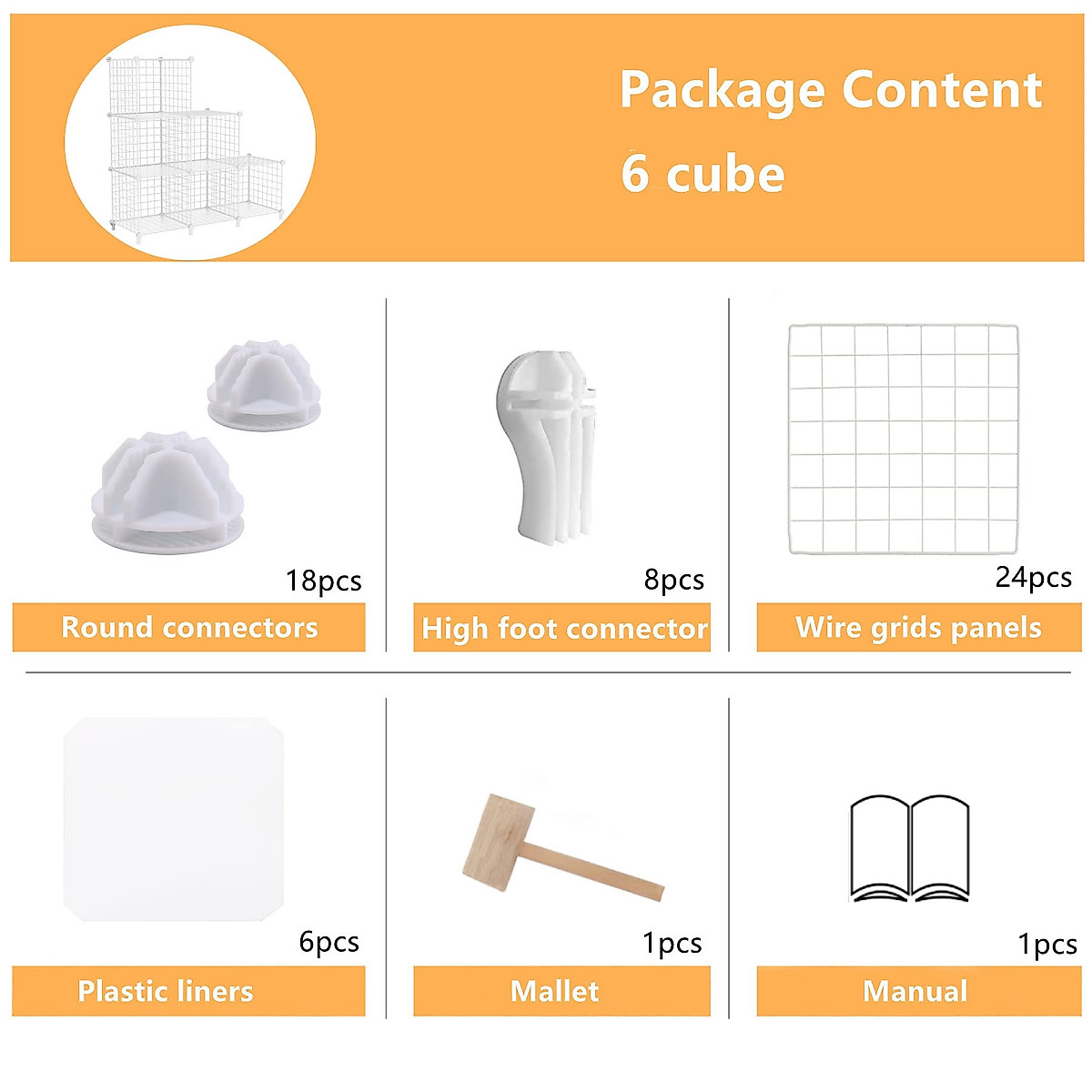 AWTATOS Wire Cube Storage Organizer, Closet Organizers and Storage, Metal 6 Cube Storage Shelves Bookshelf, Portable Closet Clothes Organizer for Bedroom, Home, Office, White