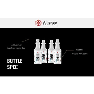 Isopropyl Alcohol (IPA) 70% - USP Medical Grade - 1 Gallon (4 x 32 FL Oz Bottles) - Rubbing Alcohol with Leak Proof Seals - Alliance Chemical - Made in America