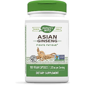 Nature's Way Premium Herbal Asian Ginseng, Fights Fatigue*, 1,120mg Per Serving, 100 Capsules