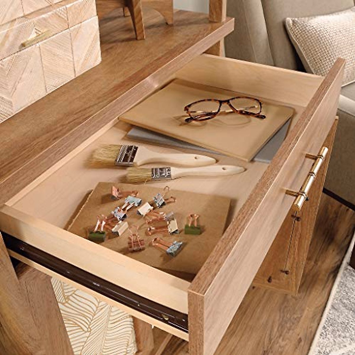 Sauder Coral Cape Library with Doors, L: 26.77" x W: 16.18" x H: 66.97", Sindoori Mango Finish