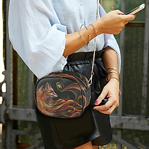 ALAZA PU Leather Small Crossbody Bag Purse Wallet Fantastic Fox In Dark Cell Phone Bags with Adjustable Chain Strap & Multi Pocket