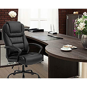 Big and Tall 500lbs Wide Seat Ergonomic Desk Chair with Lumbar Support Arms Headrest Massage Office Chair Rolling Swivel PU Leather Task Computer Chair for Adults,Black