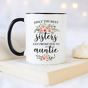YouNique Designs Promoted to Auntie Mug, 11 Ounces, Pregnancy Announcement for Aunt Again, Going To Be An Aunt, Gonna Be An Aunt, Aunt Pregnancy Announcement Mug, Baby Announcements (Black Handle)
