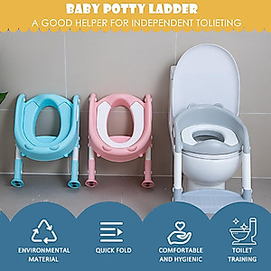 EGREE Potty Training Toilet Chair Seat with Step Stool Ladder for Kids and Toddler Boys Girls - Foldable Height Adjustable Children Toilet Training Seat with Safe Handles & Anti-Slip Pads, Blue-White