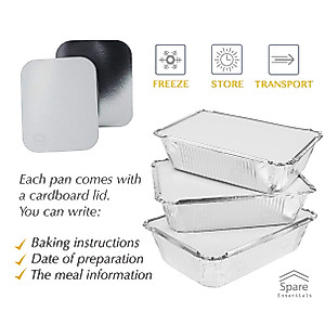 Spare Essentials 55 Pack - 2.25 LB To go Foil Containers with Lids - Disposable Aluminum Food Containers with Lids - Foil Take Out Containers - Meal Prep Trays Heat Proof Foil Tins Freezer Meals Pans