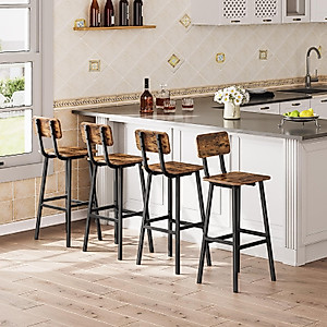 HOOBRO Bar Stools, Barstools Set of 2, Bar Chair with Backrest and Footrests, 27.8" Tall Counter Bar Stools with Industrial Style, for Kitchen, Dining Room, Bar, Cafe, Rustic Brown and Black BF83BY01