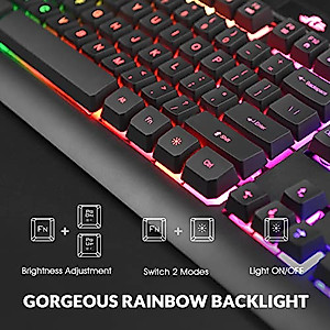 Rii Gaming Keyboard and Mouse Combo,Wired Keyboard and Mouse Set,Full Size LED Rainbow Backlit Keyboard, Gaming Keyboard for Windows/Mac/PC/Chrome and Office/Home/Gamers