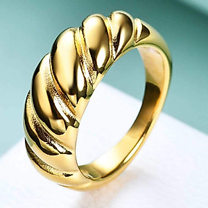 Jude Jewelers Stainless Steel Twisted Style Classical Plain Wedding Engagement Promise Anniversary Band Ring (Gold, 7)