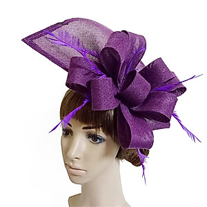 Feather Races Hat Black Wine Loop Hat Girls Ladies Formal Wedding Dress Hats Purple Approx28cm