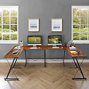 DRM 62'' Corner Computer Desk with Keyboard Tray L-Shaped Desk PC Laptop Desk Gaming Desk Workstation for Home Office, Space-Saving, Easy Assembly (Rustic Brown)