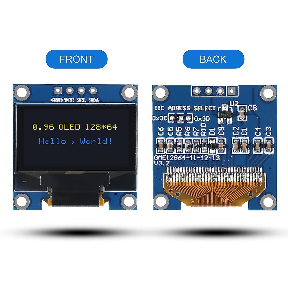 AITRIP 10 PCS 0.96 inch 12864 128X64 OLED LCD Display Board Module I2C IIC SSD1306 Driver 4 Pins Compatibile with Raspberry Pi (Blue and Yellow)