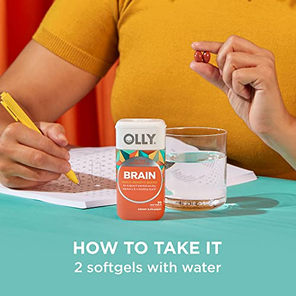 OLLY Ultra Strength Brain Softgels, Nootropic, Supports Healthy Brain Function, Memory, Focus and Concentration, Omega-3s, Vitamins B6 and B12, 30 Day Supply - 60 Count