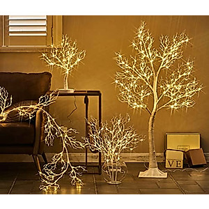LITBLOOM Lighted Branches with Timer 21IN 75 LED Fairy Lights, White Coral Tree Branches with Lights Battery Operated for Indoor Outdoor Home Fireplace Christmas Decorations