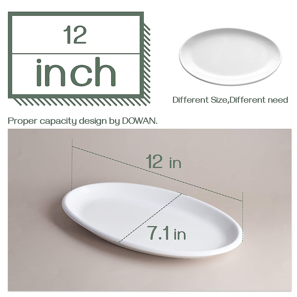 DOWAN 12" Serving Platters, White Serving Plates, Oven Safe Porcelain Dinner Plates Serving Dishes for Entertaining, Party, Appetizers, Dessert, Set of 2, White