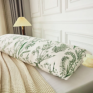 Green Flower Body Pillow Cover 20x54 Body Pillow Cover Dark Green Branches Flower Long Body Pillow Cover Country Style Farmhosue Decor Body Pillow Case Cover with Pocket Closure(Body,Branch)