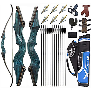 Vogbel 60" Archery Bow and Arrows Set for Adults Black Hunter Takedown Recurve Bow Survival Bow Hunting Longbow Bamboo Core Limbs for Right Handed Shooters Target Shooting Practice(60LB)
