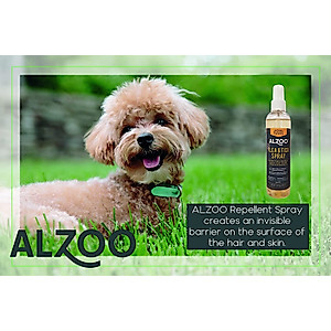 ALZOO Flea and Tick Repellent Spray for Dogs, Effectively Repels Fleas, Ticks & Mosquitos, 100% Plant-Based Active Ingredients, Sulfate-Free, 8 Fl. Oz.