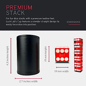 Luck Lab Black Leather Dice Stacking Cup with 5 Serialized Razor Edge 19 mm Casino Dice - Pro Straight Cup for Stacking and Magic Tricks (Red Dice)