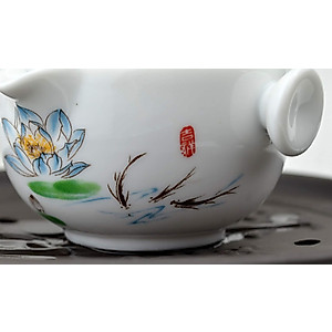 Convenient Teapot Cup Porcelain Teacup White Glazed Travel tea set (Lotus)