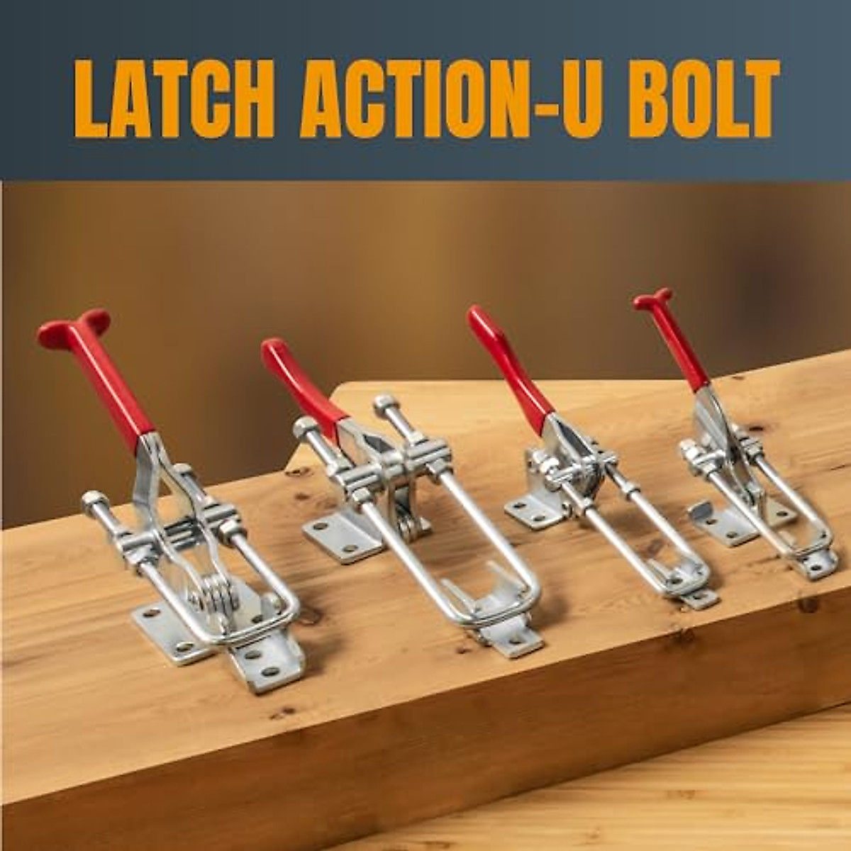 POWERTEC 2PK Toggle Clamp, 1000 lbs Holding Capacity, 334 Adjustable U Bolt Latch w/Antislip Hand Grip for Woodworking Jigs & Fixtures, Smoker, Tire Carrier, Tool Box, Cabinet (20309-P2)