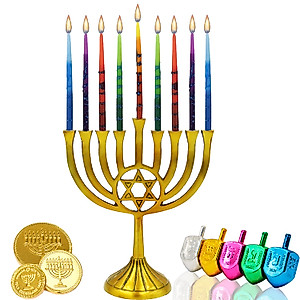 The Dreidel Company Dripless Hanukkah Candles, Multicolored Striped Deluxe Tapered Decorations, Chanukkah Menorah Candles for All 8 Nights of Chanukah (Single-Pack)