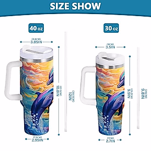 40 oz Sea Dolphins Insulated Tumbler with Handle, Stainless Steel Vacuum Water Bottles with Lid and Straw for Water, Iced Tea or Coffee