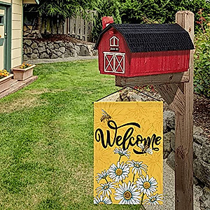Daisy Yellow Welcome Garden Flag Bee Farmhouse Yard Outdoor Decorative Burlap 12 X 18 Inch Small Vertical Double Sided Seasonal Holiday Decor