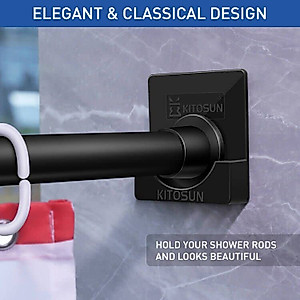 ShowerCurtain Rod Holder Wall Mount–Bathroom Pole Retainer BracketsI Adhesive Shower Curtain Rod Holder | Stainless Steel Screw for Drilling Installation | Invisible Wall Mount Holder | 2 Pack (Black)