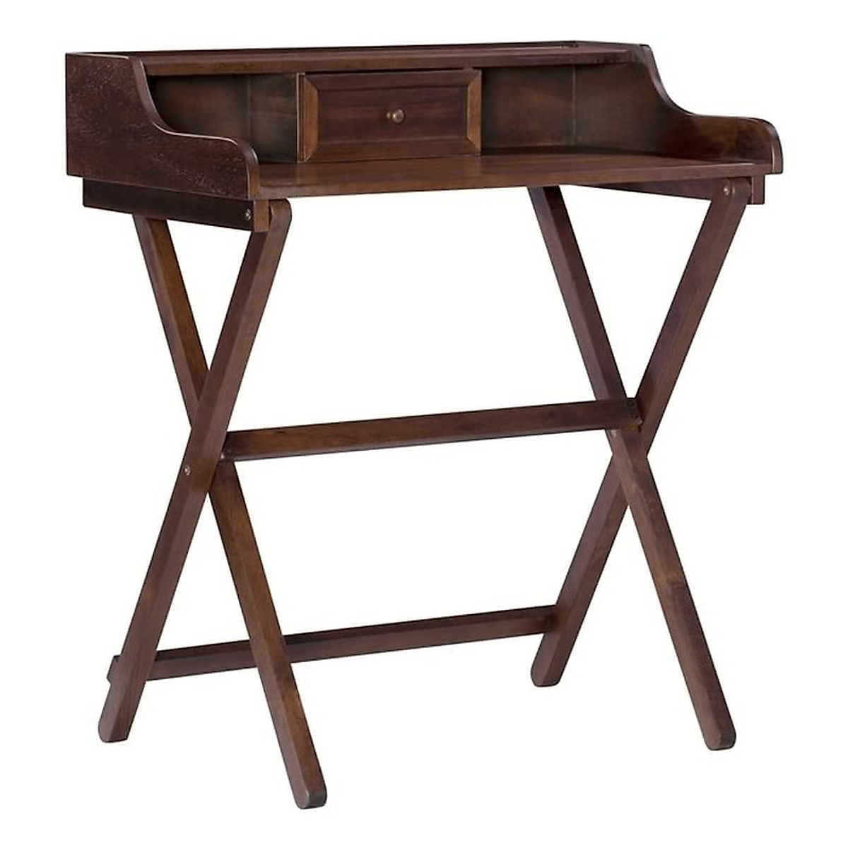 Linon Cade Wood Folding Desk in Antique Walnut Brown
