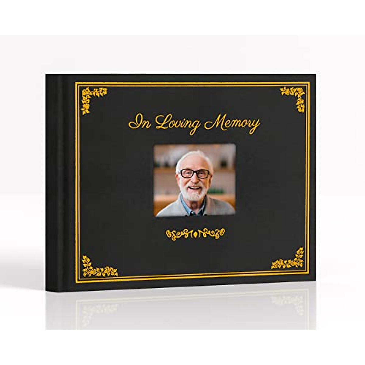 Fancy Dove Funeral Guest Book with Picture Pocket. Celebration of Life Sign in Book with Gold Embossed Leather Hardcover. Signature and Memory Book with 124 Pages
