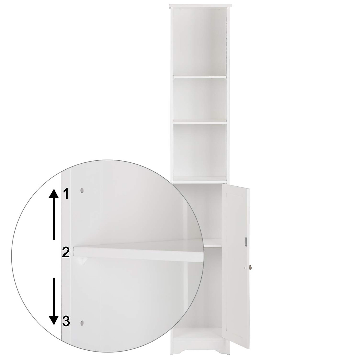 Bonnlo Narrow Cabinet, 67" Tall Slim Bathroom Storage Cabinet 12" Wide White Skinny Linen Cabinet with 3 Open Shelves Single Door Adjustable Shelf Space Saving Corner Pantry