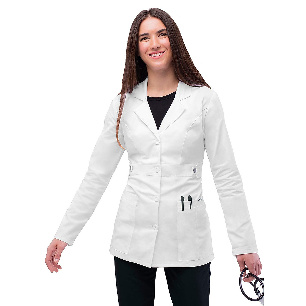 Adar Universal Stretch Lab Coat for Women - 28" Tab-Waist Lab Coat - 3300 - White - M