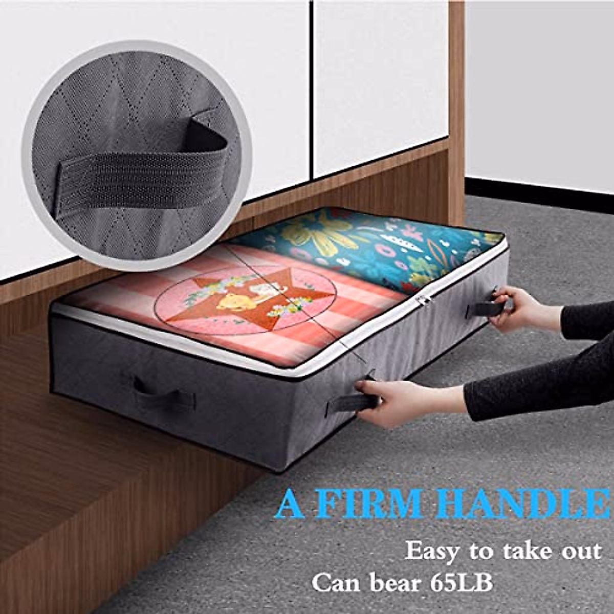 micilelife Under-Bed Storage Containers, Underbed Clothes Organizers with Reinforced Handles Foldable, Under the Bed Storage Containers for Bedroom Clothing, Blankets,3 Pack, Grey