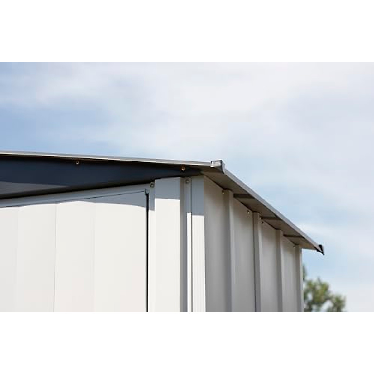 Arrow Shed Designed 6' x 3' x 6' Compact Outdoor Metal Backyard, Patio, and Garden Shed Kit, Flute Gray and Anthracite