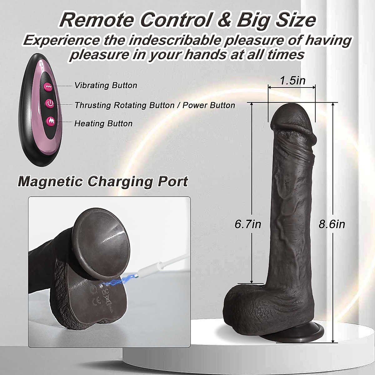 Thrusting Dildo Vibrator Sex Toy - Realistic G-Spot Silicone Suction Cup Rotating Dildos with 10 Modes & Heating for Anal Vagina Stimulation, Remote Control Adult Sex Toys & Games for Women Couples