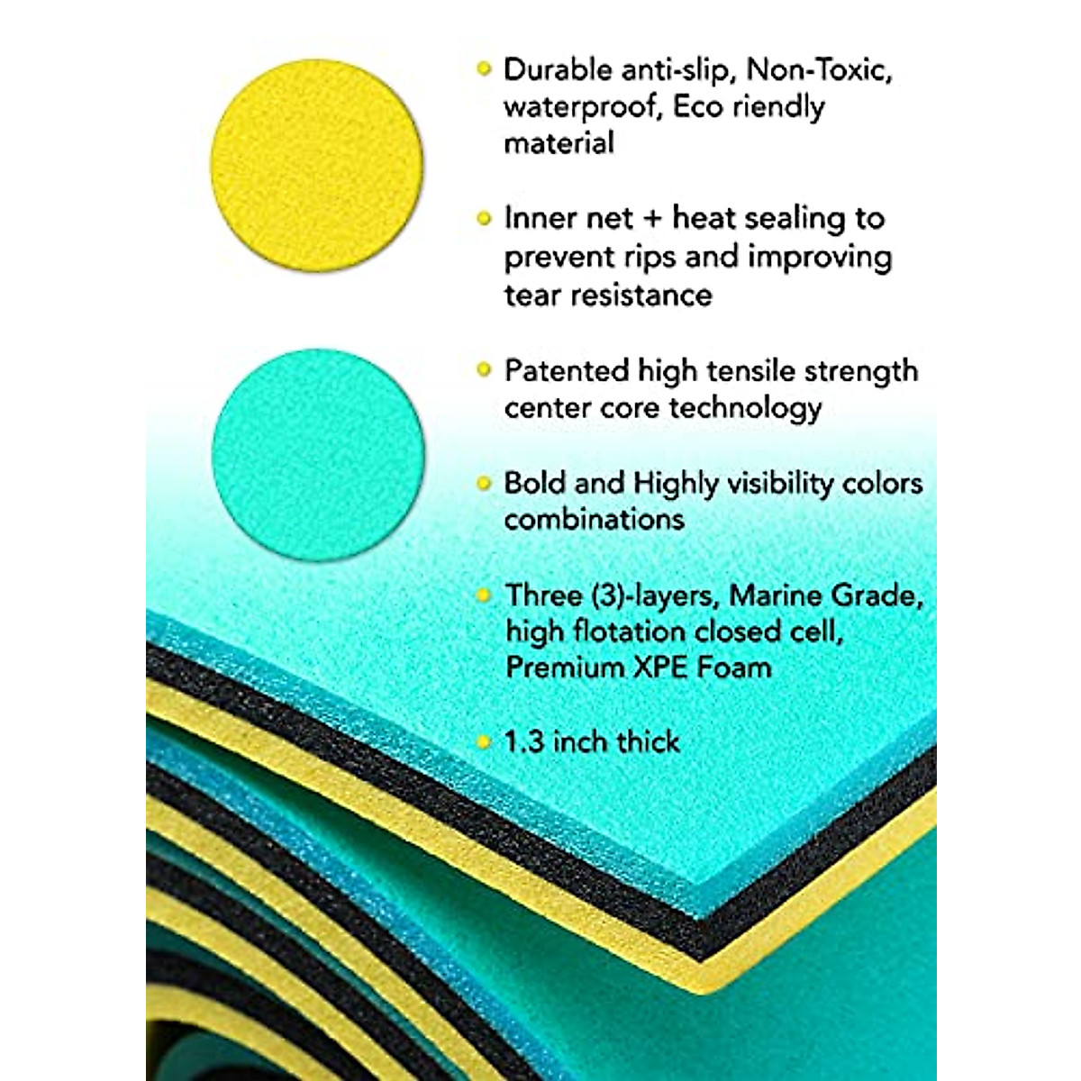 ALADDIN WATER MAT 12x6 Ft, 3 Layers, Newest Model, Floating Water Pad-Mat-Island-Giant Lilly Pad for Ocean, Pools, Lakes, Rivers - (Green/Yellow)