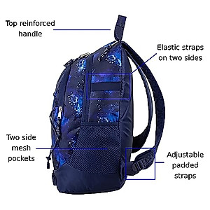 FUEL 18” Unisex Backpack Terra Sport Spacious Dual Compartment w/Laptop Sleeve and Bungee for Travel, College, Work - Dark Blue Galaxy