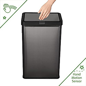 WILDKASH 13.7gal Stainless Steel Touchless Kitchen Garbage Can, Suitable for Home, Kitchen, Living Room, Bedroom, Office, Etc, Black