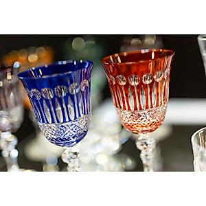 6 Red/White Wine Water Crystal Glasses - 6 Colors Assortments - Roemer Service Diamant (22cl) - Klein House - Company : Artisan du Cristal - Gift Set - Stamped : Klein 54120 Baccarat France