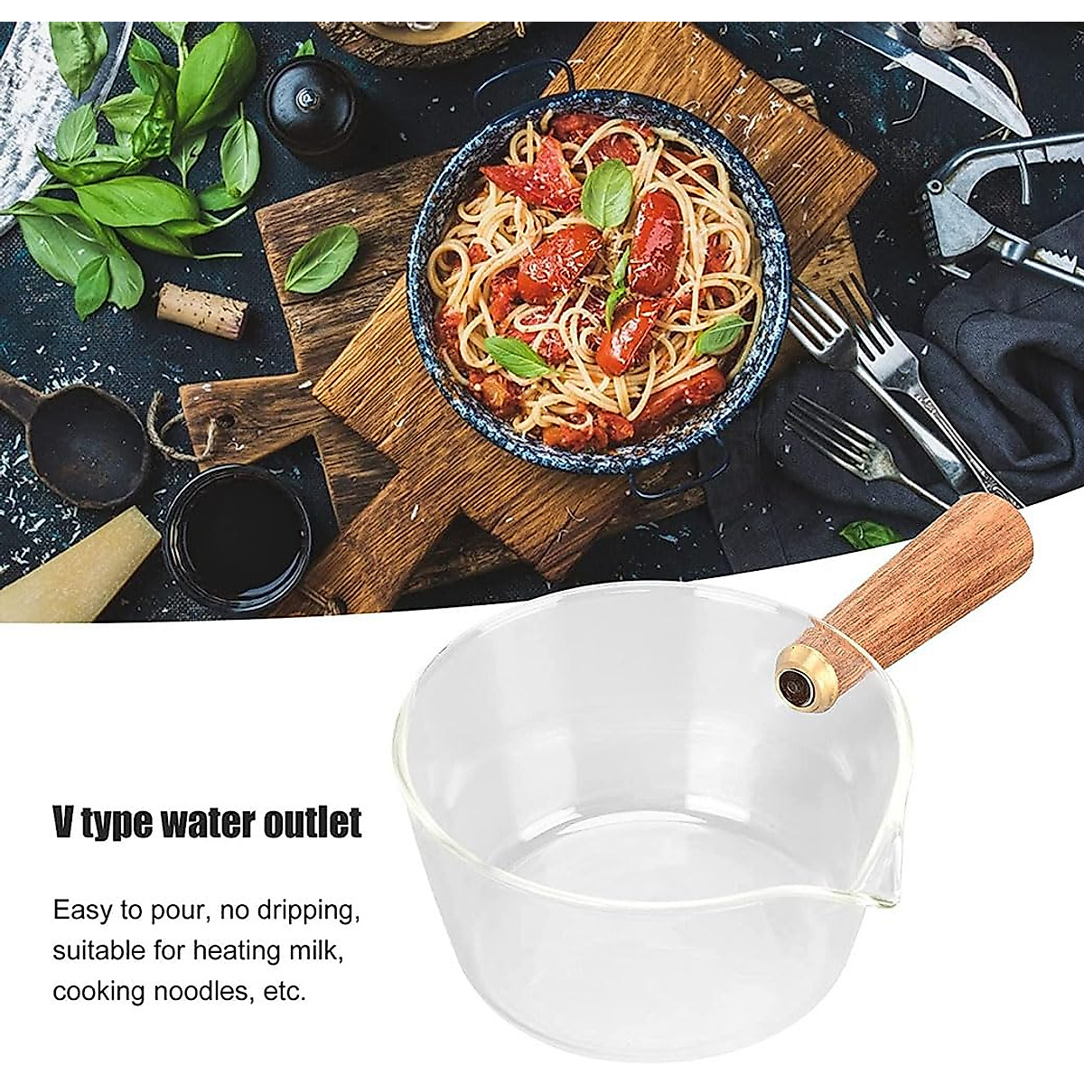 Clear Glass Saucepan, Heat-resistant Mini Simmer Pot with Wood Handle, Glass Cookware Set Ramen Pot Cooktop Safe for Pasta Noodle, Soup, Milk, Baby Food(20OZ/500ML)