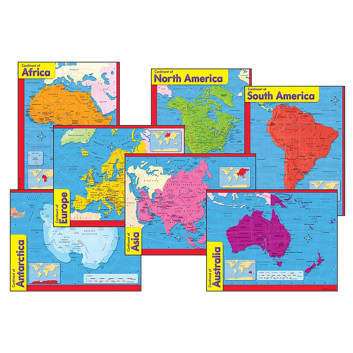 TREND enterprises, Inc. T-38930 Continents Learning Charts Combo Pack, Set of 7