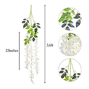 CEWOR 24pcs Wisteria Hanging Flowers 3.7 Ft Artificial Flowers Wisteria Vine Fake Flowers Hanging Garland Silk Flowers String for Wedding Party Garden Outdoor Greenery Home Wall Decoration (White)