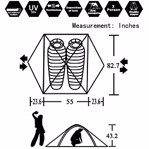 3-4 Season 2 3 Person Lightweight Backpacking Tent Windproof Camping Tent Awning Family Tent Two Doors Double Layer with Aluminum rods for Outdoor Camping Family Beach Hunting Hiking Travel