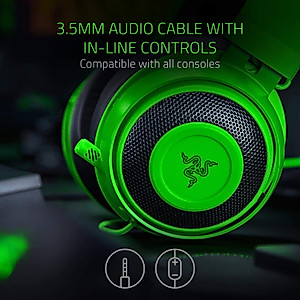 Razer Kraken - Cross-Platform Wired Gaming Headset (PC, PS4, Xbox One & Switch, 50mm Diaphragm, 3.5mm Cable with in-line Controls) Green (Renewed)