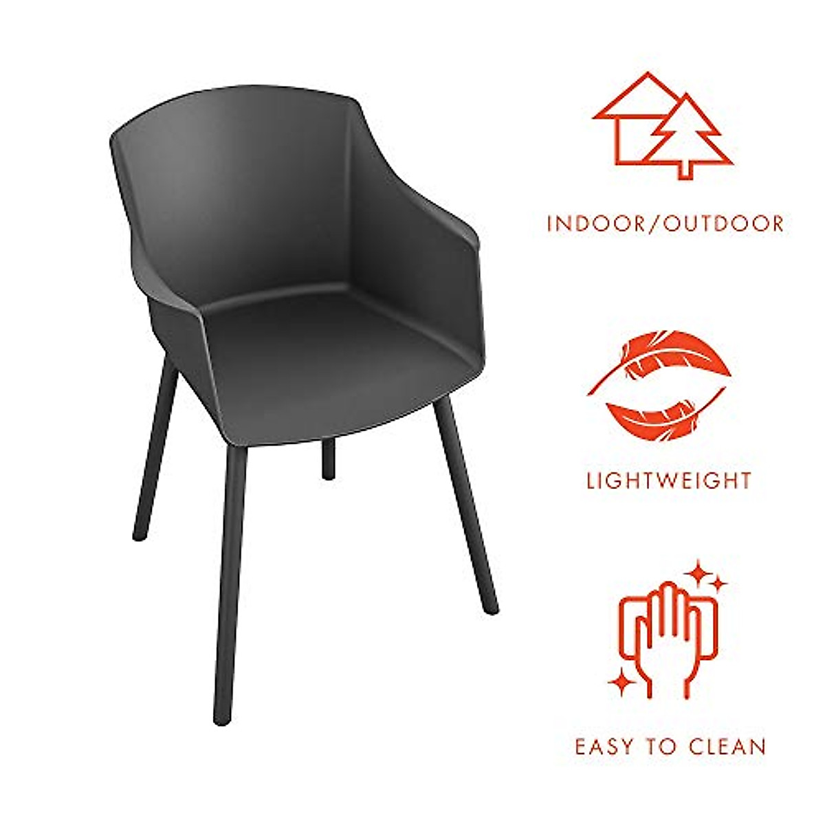 CosmoLiving by Cosmopolitan , Camelo Collection, Indoor/Outdoor Resin, 2-Pack, Black Dining Chairs, Contoured Back