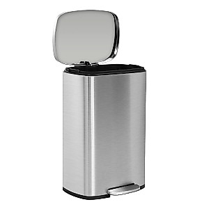 Stainless Steel Trash Can Step 13 Gallon Metal Trash Can with Lid Large Garbage Cans for Kitchen,Bathroom,Restroom Office Trash Bin Garbage Bin,Wastebasket with Pedal,Silver/Nickel