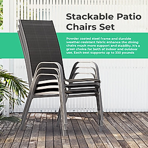 JEAREY Patio Chairs Set of 4, Outdoor Stackable Dining Chairs with Armrests, Breathable Garden Outdoor Furniture for Garden Patio Pool Beach Yard, Black