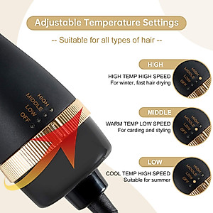 CosySun 3-in-1 Round Brush Hot Air Brush One Step Hair Dryer and Styler Volumizer, Gold, Ceramic Technology, 3 Speeds, 120V DC