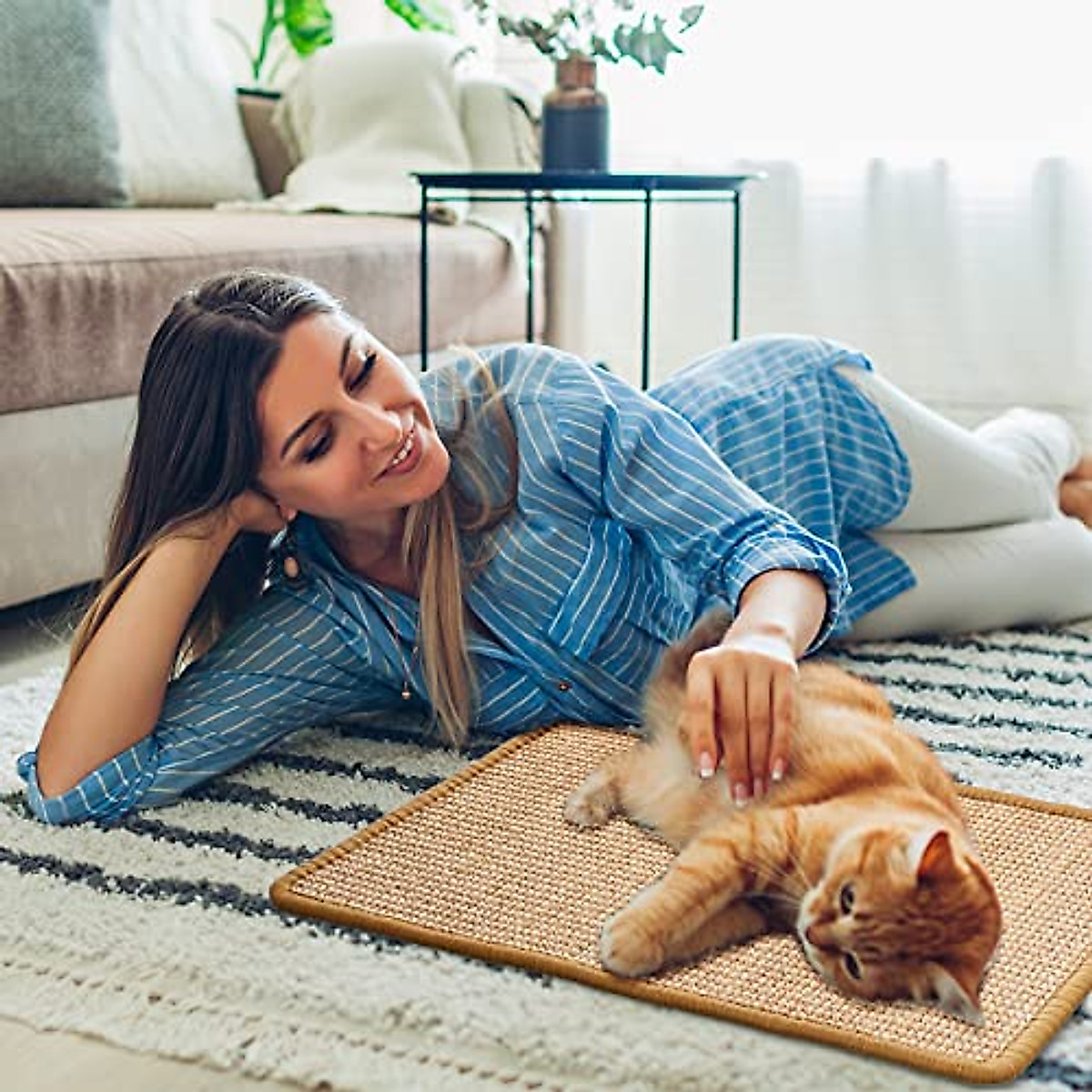 4 Pcs Cat Scratch Mat Sisal Cat Scratching Pad Mat for Cats Scratching Pad Rug for Cat Grinding Claws and Carpets Sofa Couch Furniture Door Protector, Light Brown, 15.7 x 12 Inch