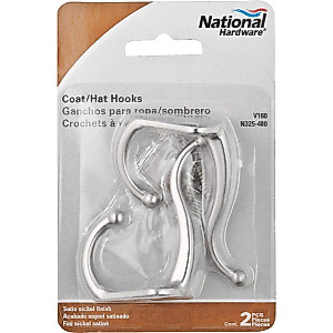 National Hardware N325-480 V160 Coat/Hat Hooks in Satin Nickel, 2 pack